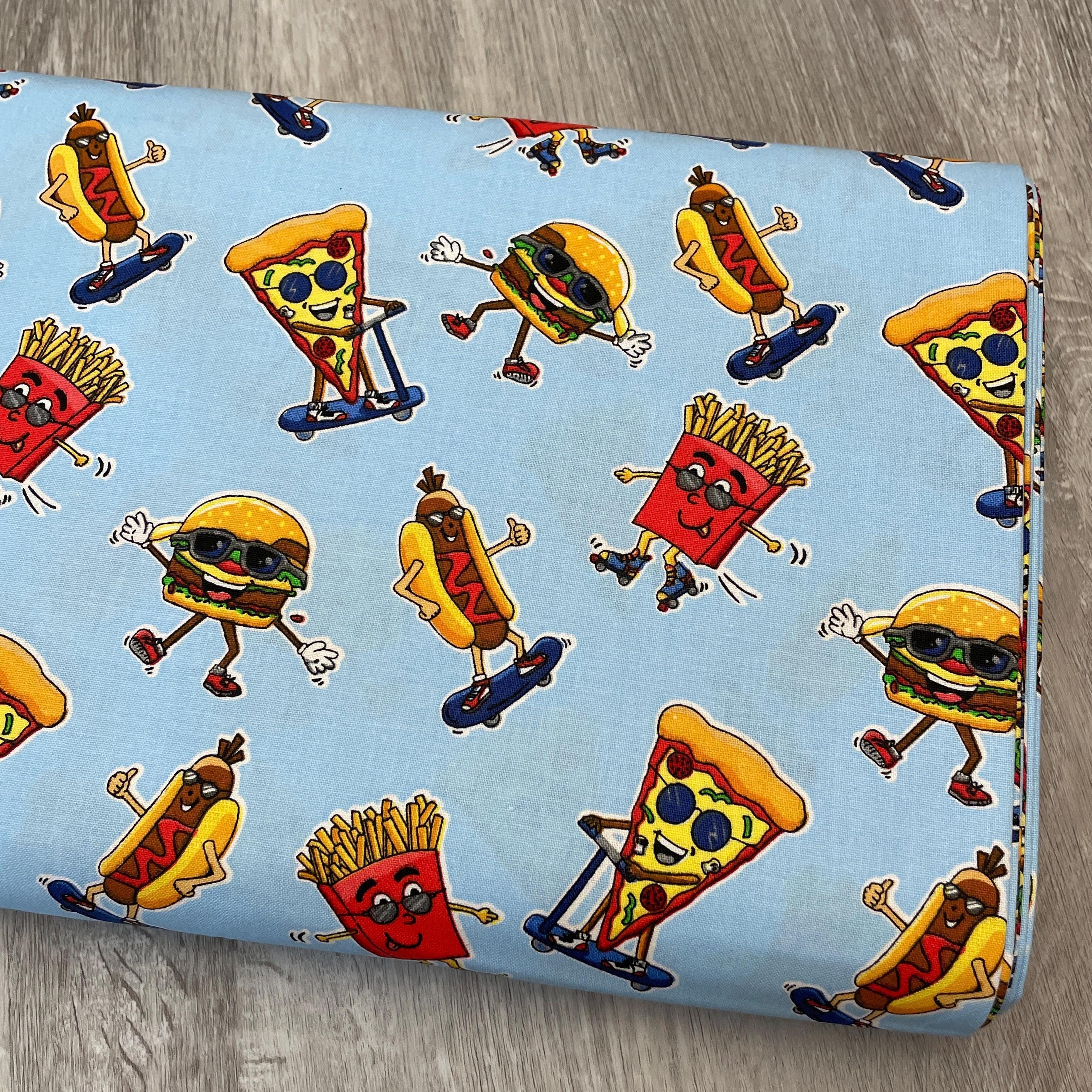 Fast Food Fabric - Burger Bar - 100% Cotton - 3 Wishes - Junk Food Piz ...