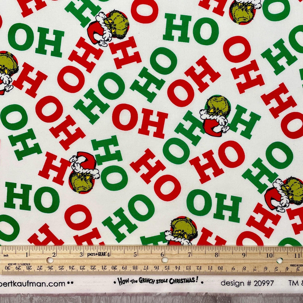 Grinch Fabric - Text Holiday Ho Ho Ho - How the Grinch Stole Christmas ...