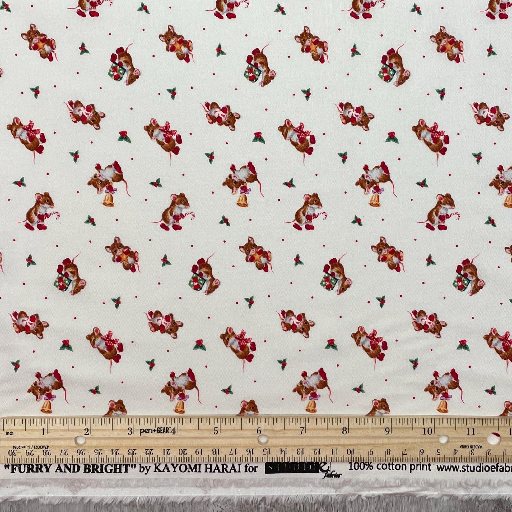 Christmas Mice Fabric - Mice with Red Boots - Furry and Bright – Sew ...